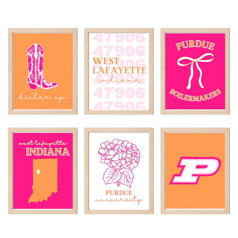Pink and Orange Purdue University Digital Prints | Dorm Decor | Digital ...