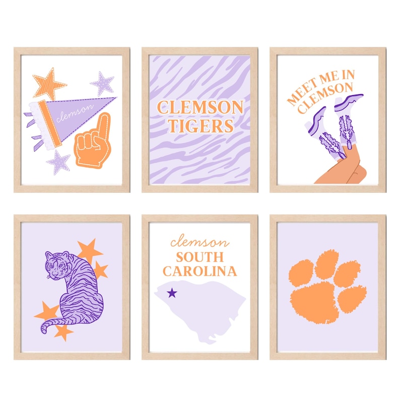 Clemson University Digital Prints | Dorm Decor | Digital Prints | Purple and Orange Dorm ...