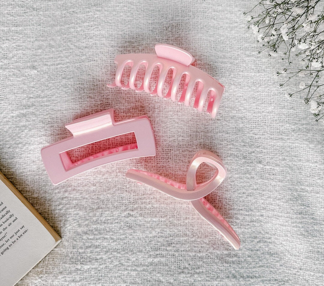 Set of 3 Pearled Pink Clips, Barbie Clips, Pearled Clip, Large Clip ...