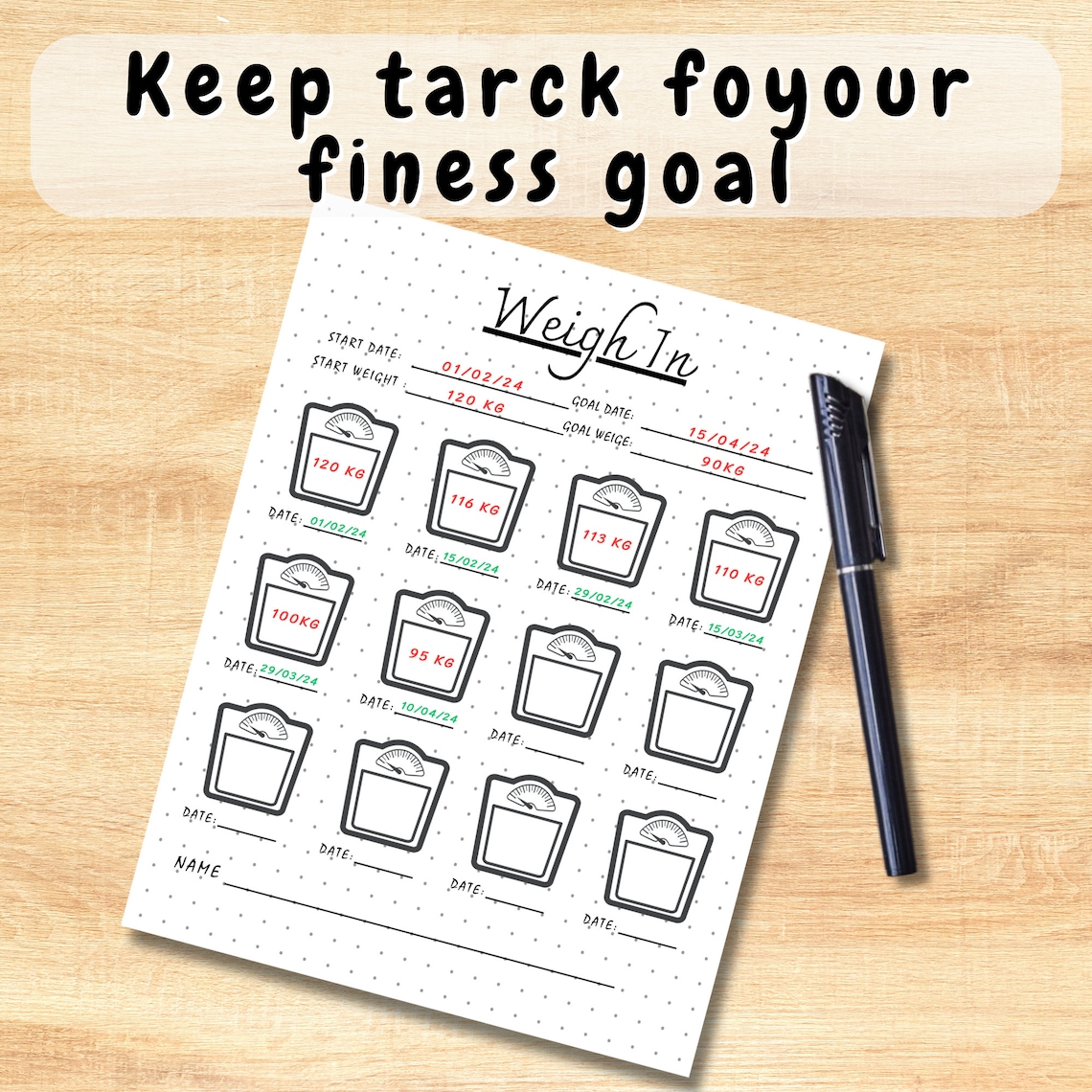 Weight Loss Tracker Printable-fitness Progress Journal | Goal Setting ...