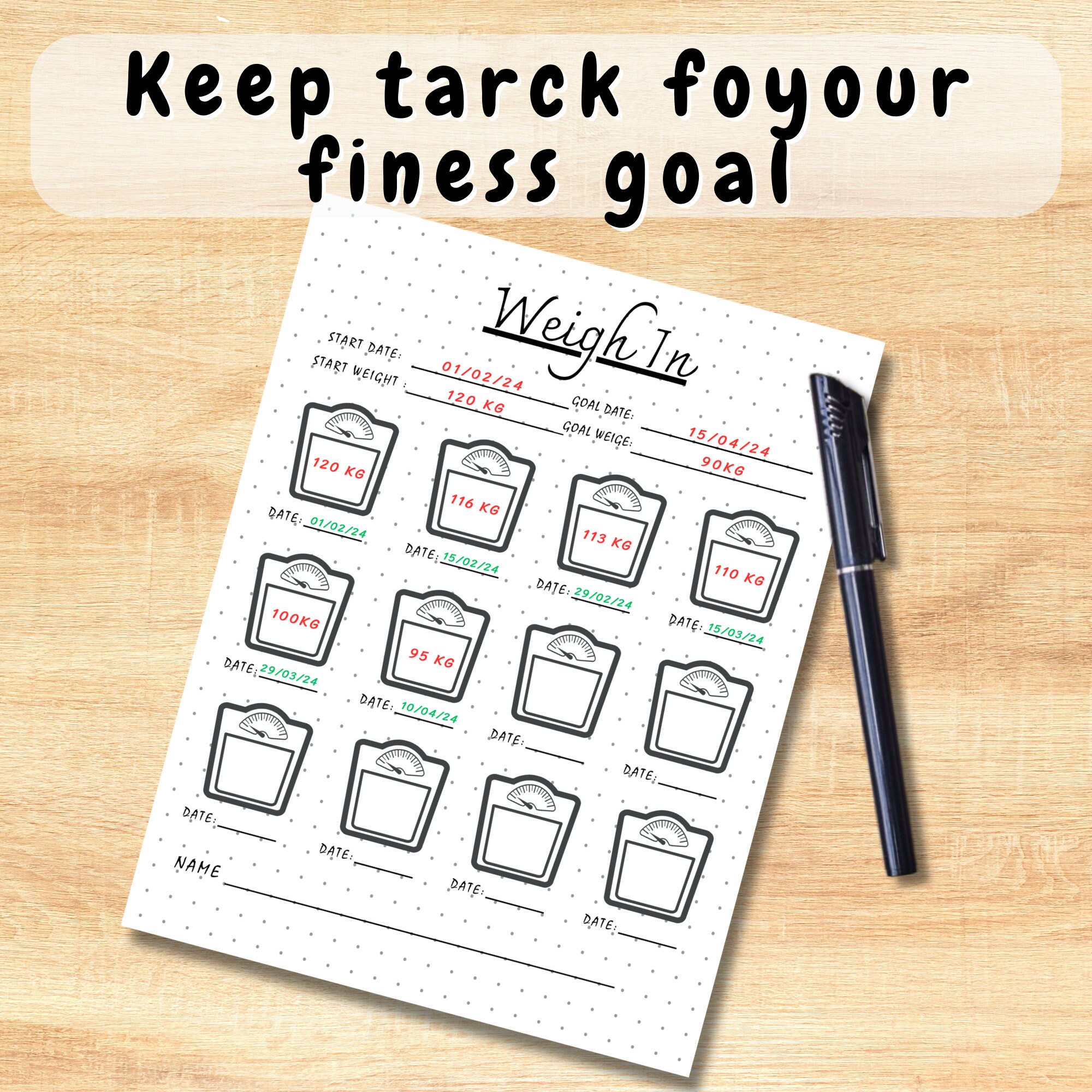 Weight Loss Tracker Printable-fitness Progress Journal | Goal Setting ...