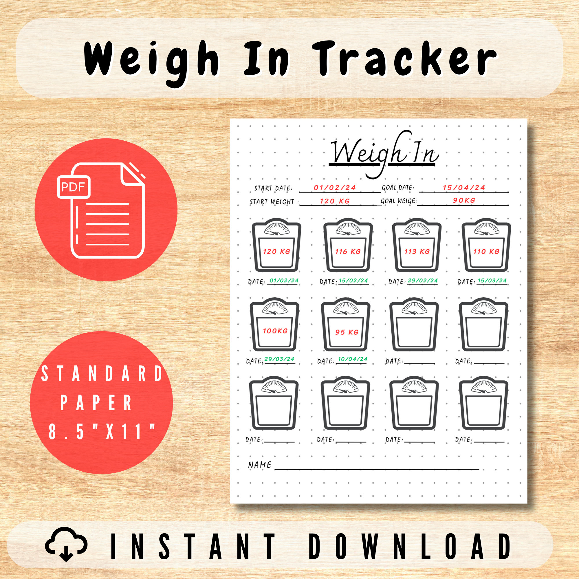Weight Loss Tracker Printable-fitness Progress Journal | Goal Setting ...