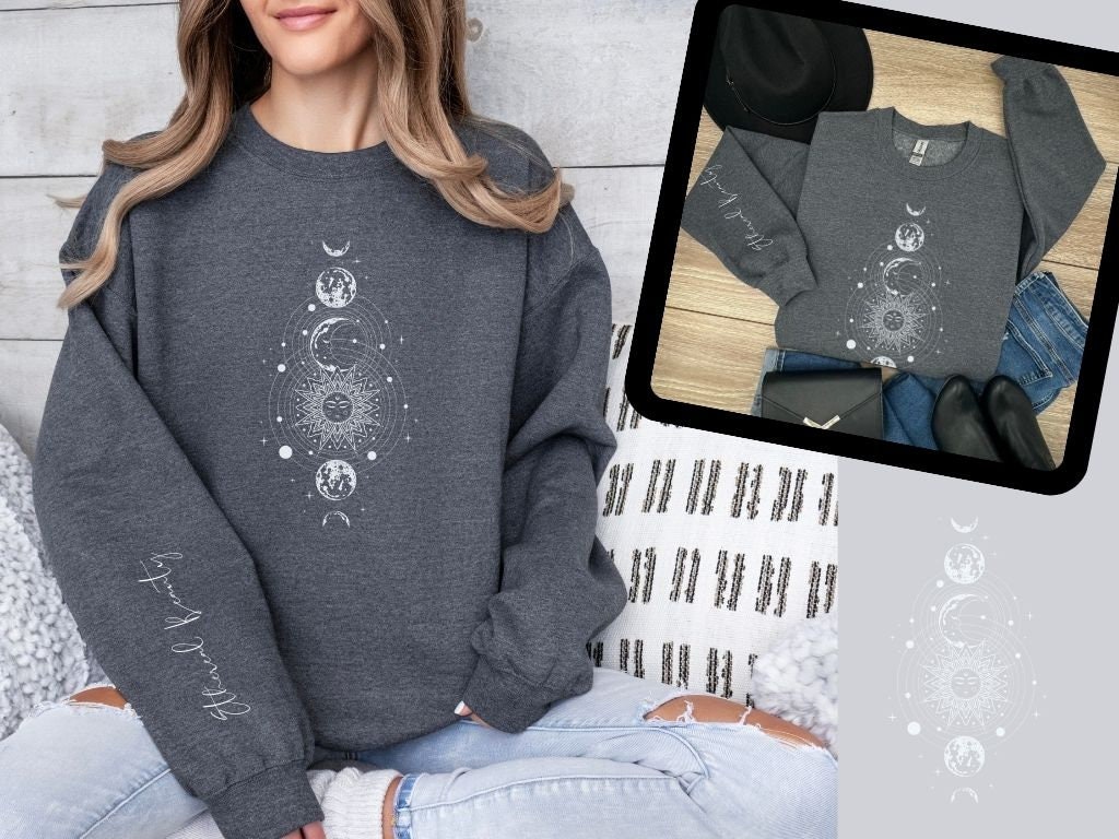 Sweater Moon and Sun, Arm Pressed Sweater Women, Aesthetic Sweatshirt ...