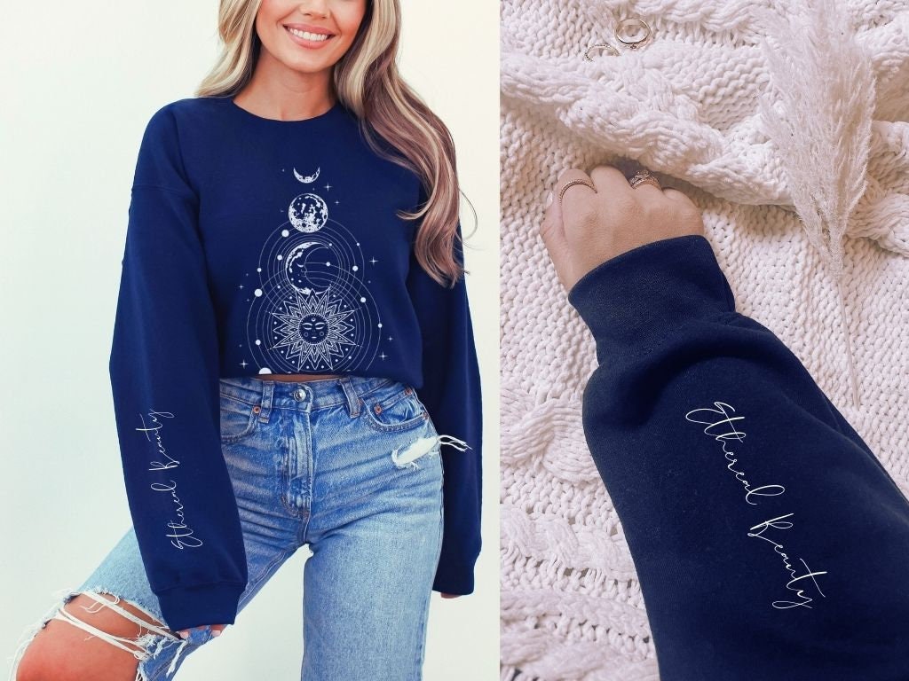 Sweater Moon and Sun, Arm Pressed Sweater Women, Aesthetic Sweatshirt ...