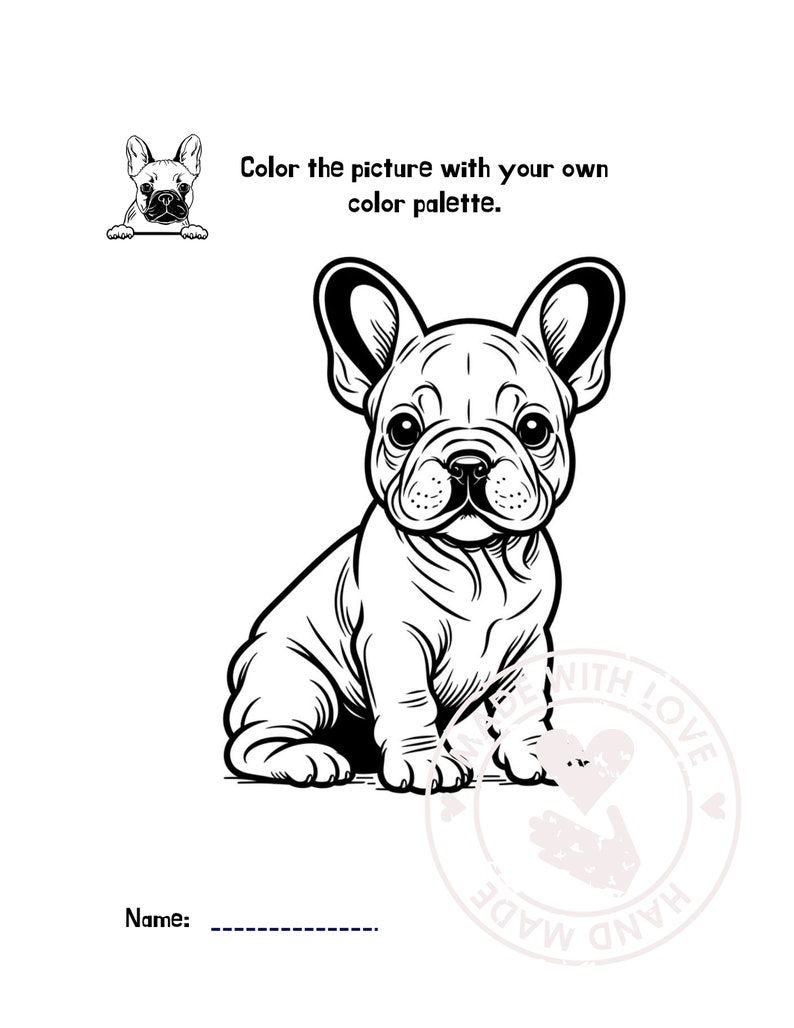 Frenchie Coloring Pages for Kids - Etsy