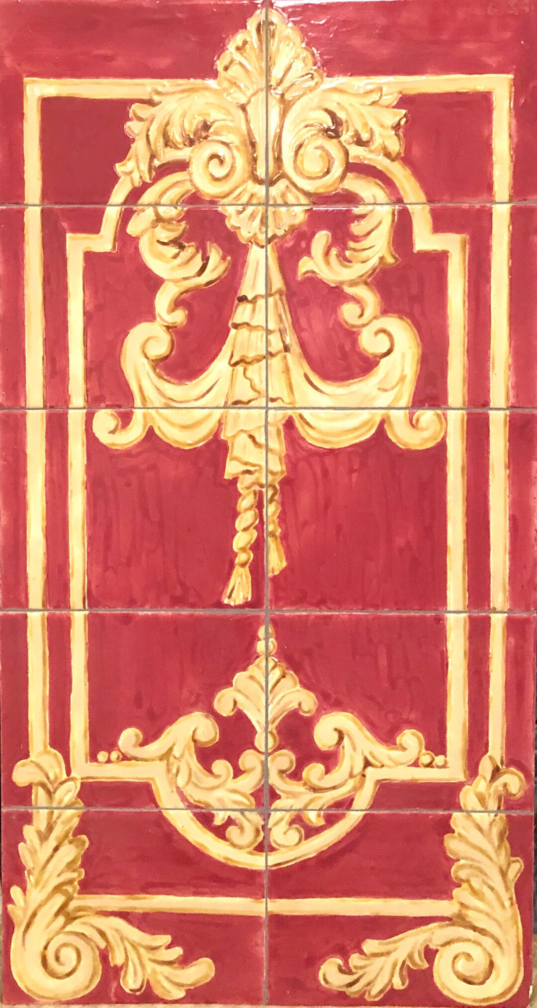 Regal Red and Gold Hand-painted Tile Mural - Etsy