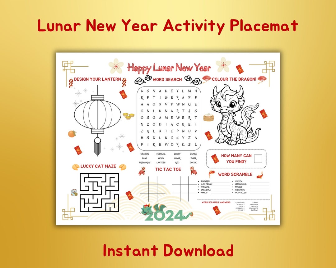 Printable Chinese New Year Coloring Activity Placemat, Lunar New Year ...