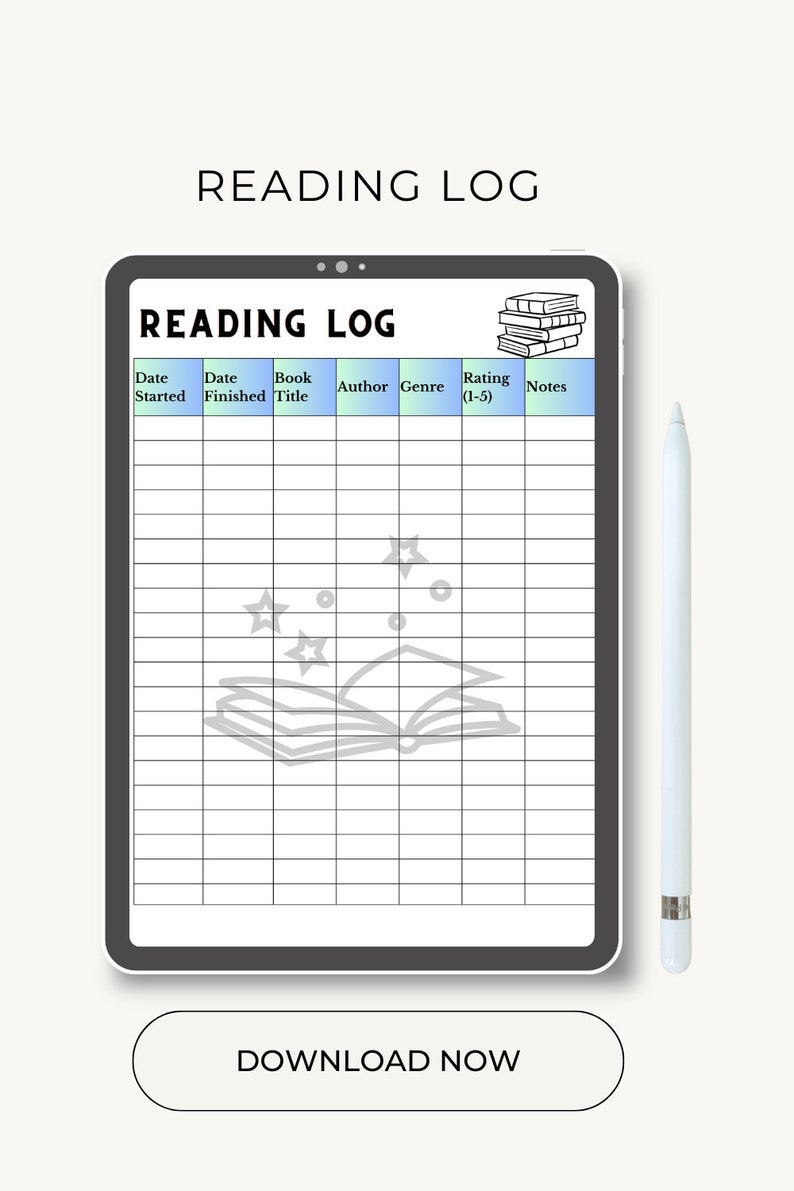 Reading Log, Printable Reading Log Book Tracker A4 Size Reading Journal ...