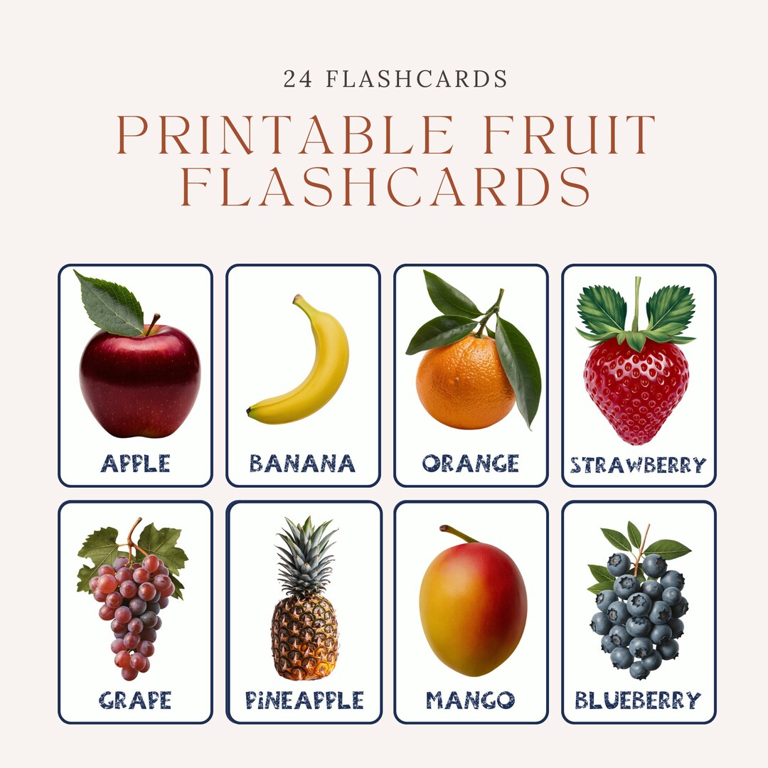 24 Printable Fruit Flashcards, Printable Montessori Fruit Flashcards ...