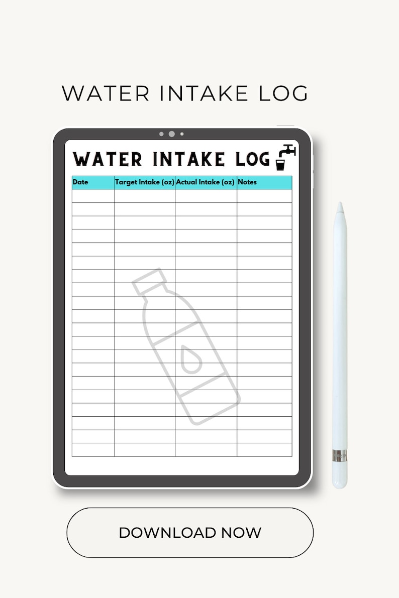 Water Tracker, Printable Water Intake Log, Daily Hydration Tracker, A4 ...