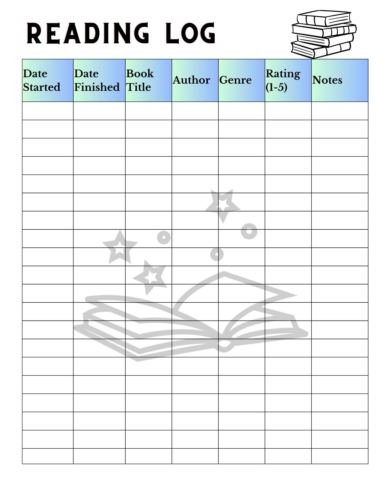 Reading Log, Printable Reading Log Book Tracker A4 Size Reading Journal ...