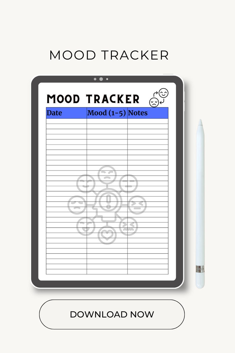 Mood Tracker, Printable Mood Tracker Daily Mood Log A4 Size Mental Health Journal Mood ...