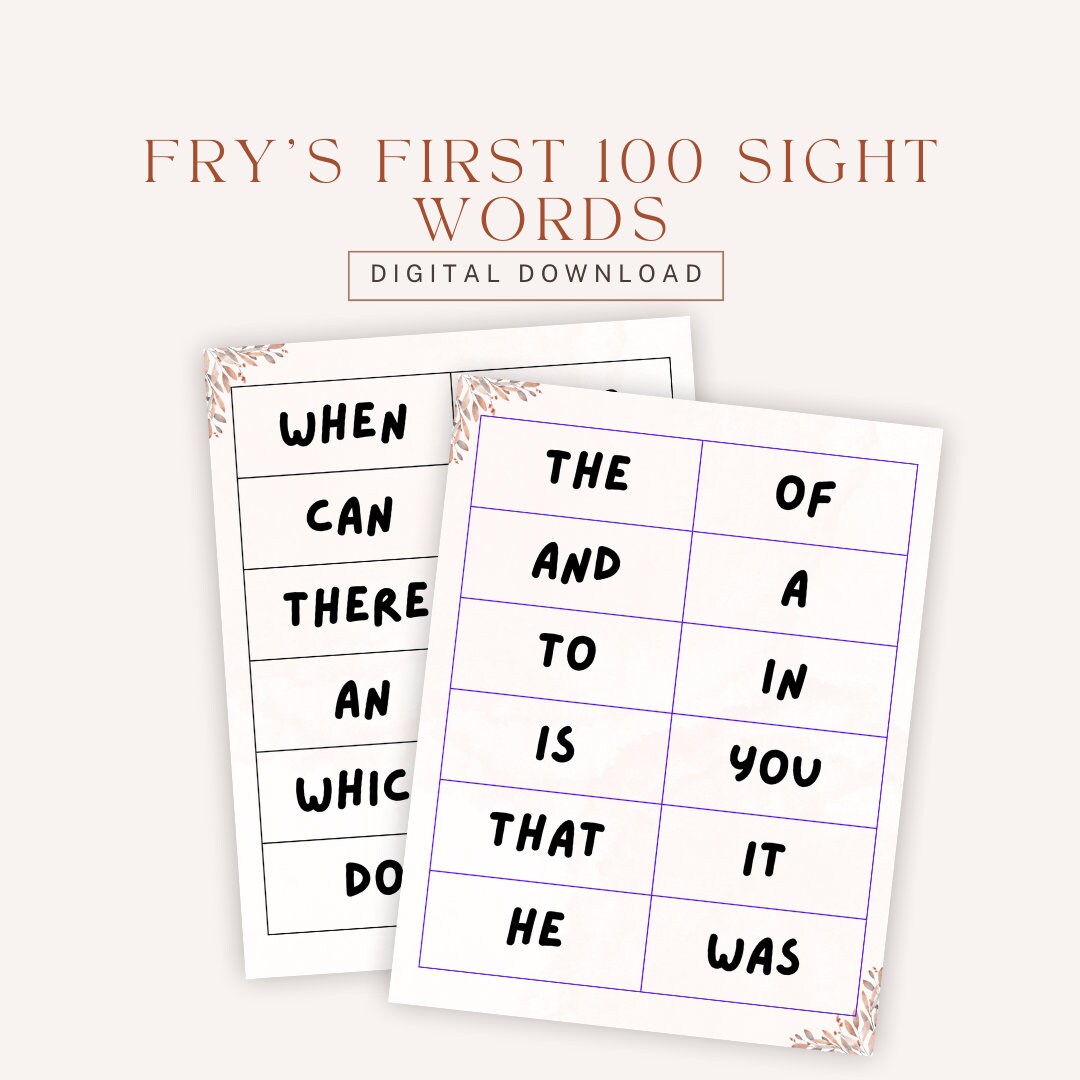 Fry's First 100 Sight Words, Printable Fry's First 100 Sight Words A4 ...