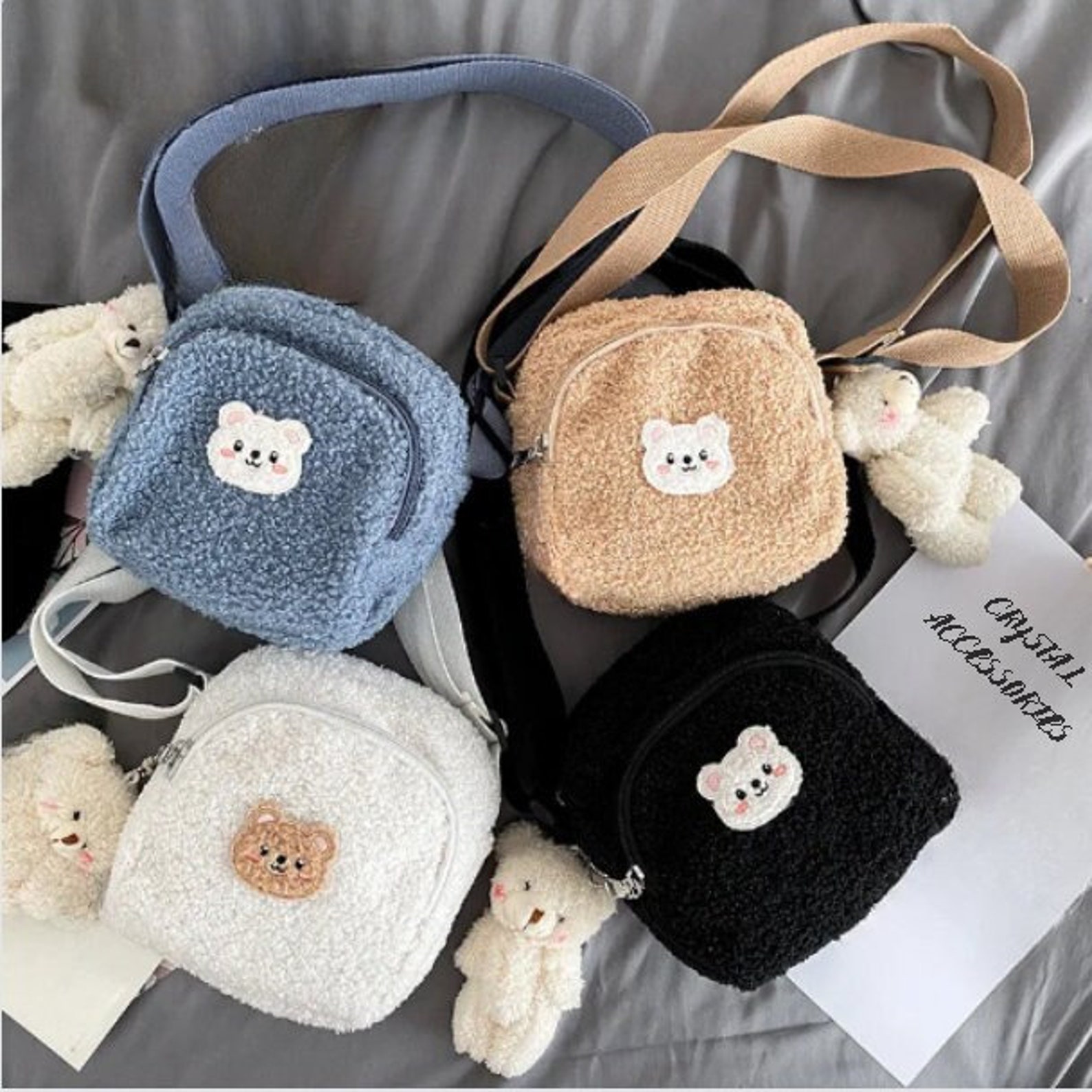 Plush Crossbody With Cutest Embroided Bear , Fleece Shoulder Bag ...