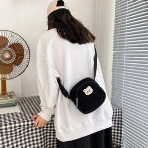 Plush Crossbody With Cutest Embroided Bear , Fleece Shoulder Bag ...