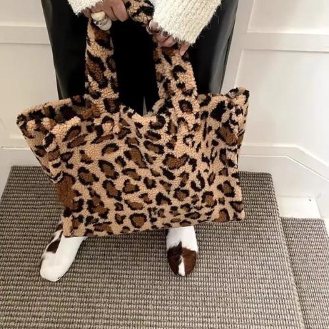 Extra Large Cheetah Print Handbag | Plush Tote Bag | Fleece Shoulder ...