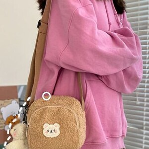 Plush Crossbody With Cutest Embroided Bear , Fleece Shoulder Bag ...