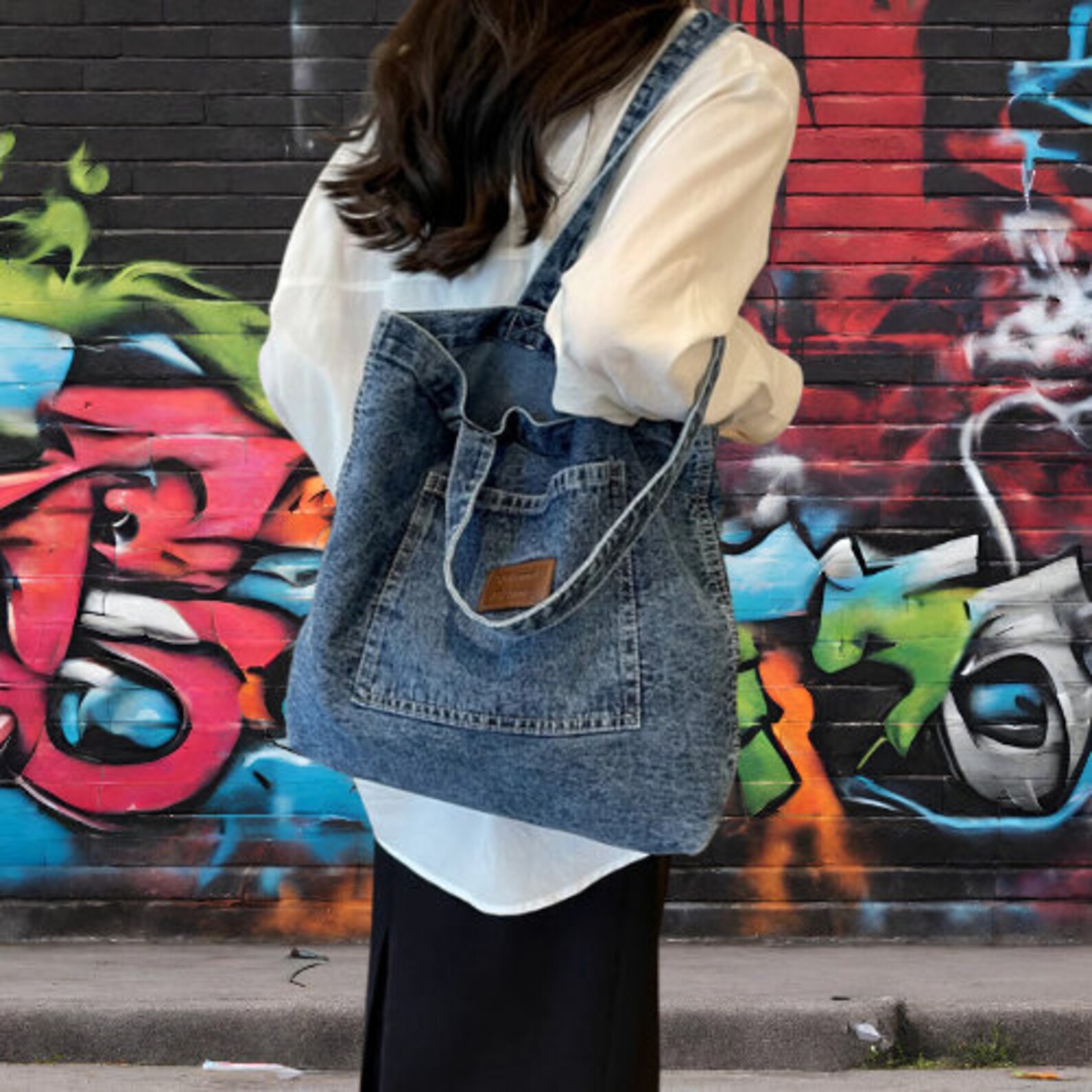 Cute and Durable Denim Tote Bag | Women's Jean Shoulder Bag | Everyday ...