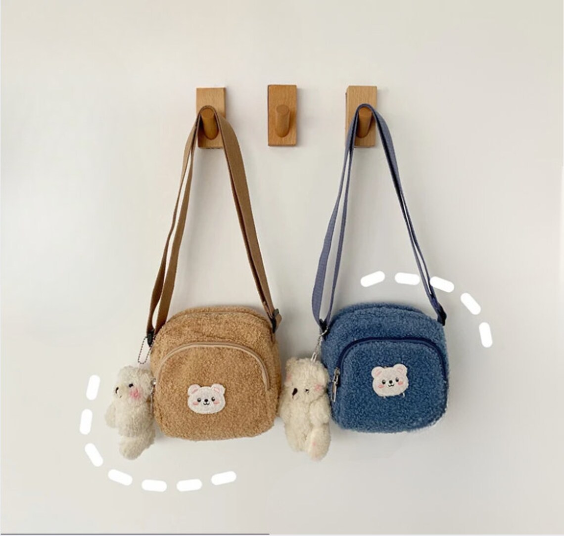 Plush Crossbody With Cutest Embroided Bear , Fleece Shoulder Bag ...