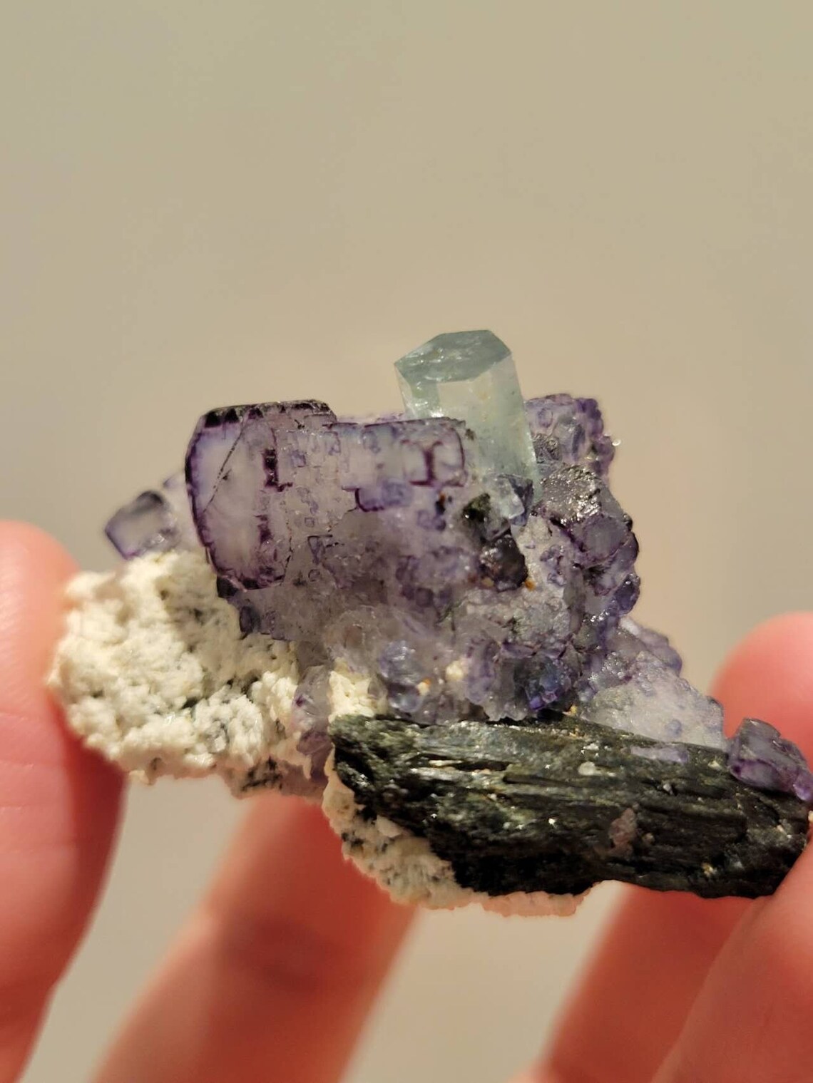 Namibian Aquamarine Crystal With Black Tourmaline and Purple QR Code ...