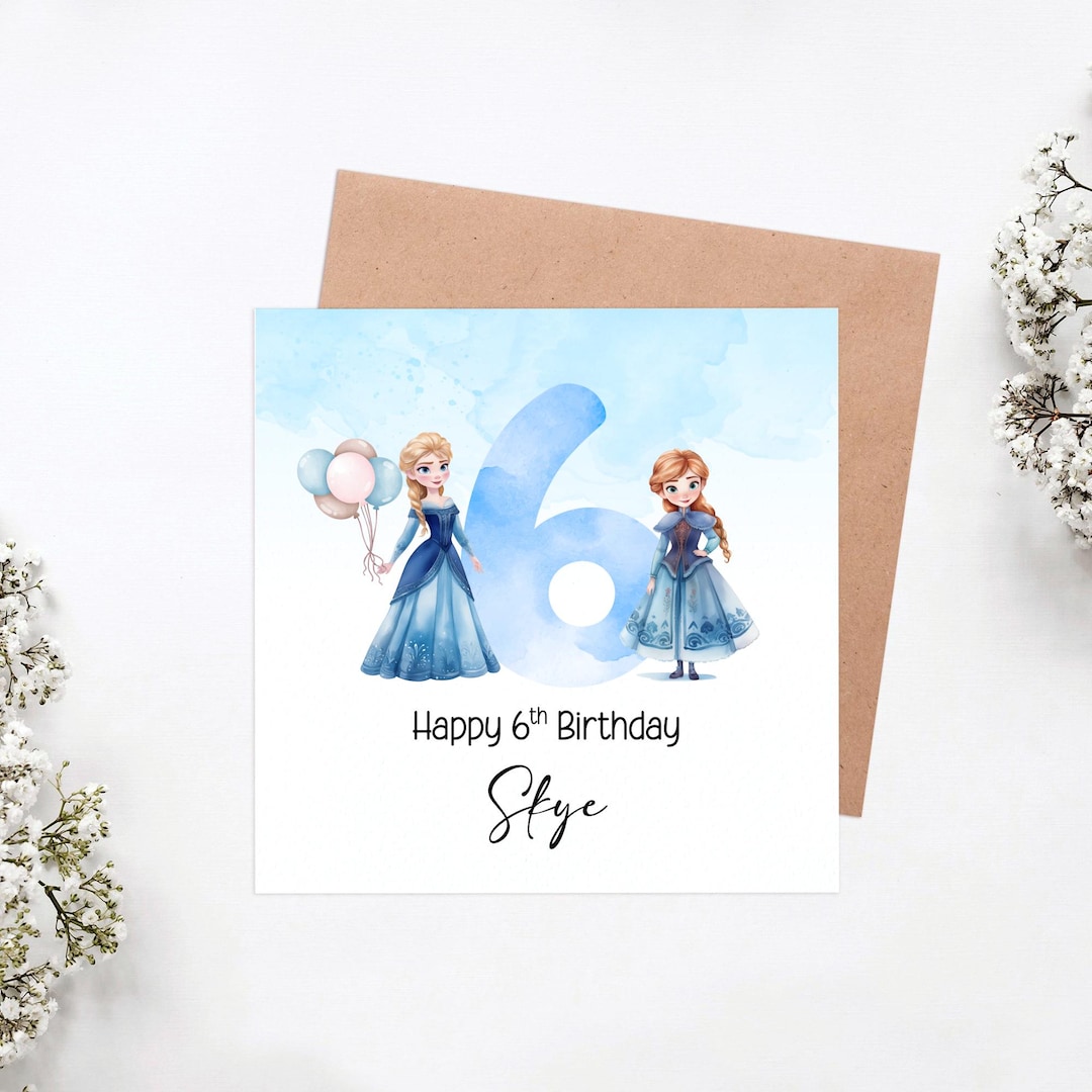 Personalised Elsa & Anna 6th Birthday Card, Frozen Birthday Card for ...