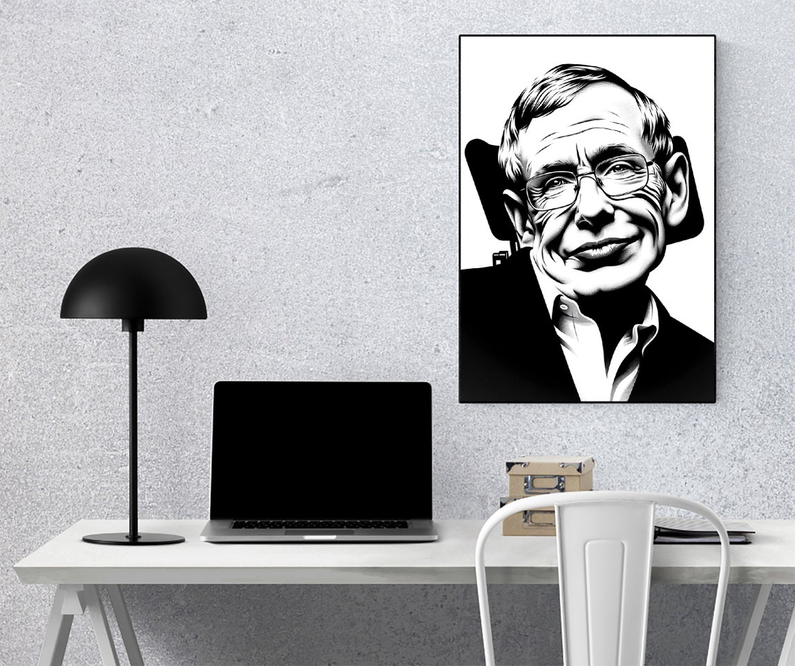 Stephen Hawking Portrait in Black and White. Digital Art Download. - Etsy