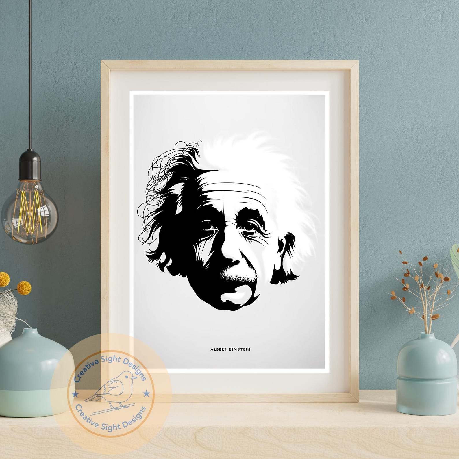 Albert Einstein Minimalist Portrait – Black and White Digital Art Print ...