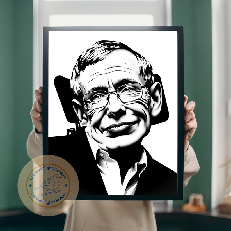 Stephen Hawking Portrait Minimalist Black And White Wall Art