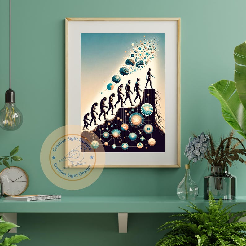 Human Evolution Wall Art – Digital Science Poster, Natural Selection ...