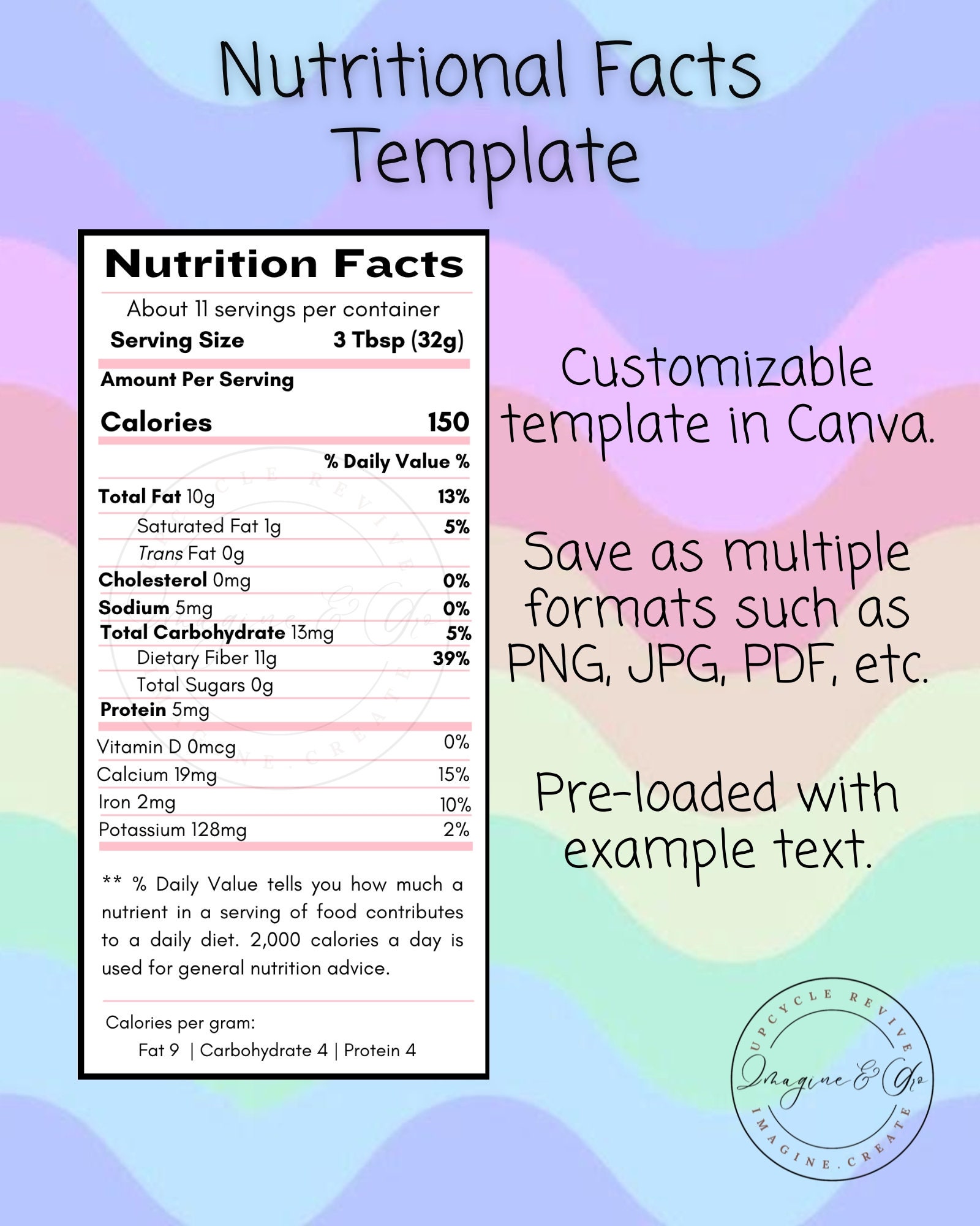 Editable Nutritional Facts Table Template | Canva | Multiple Formats ...