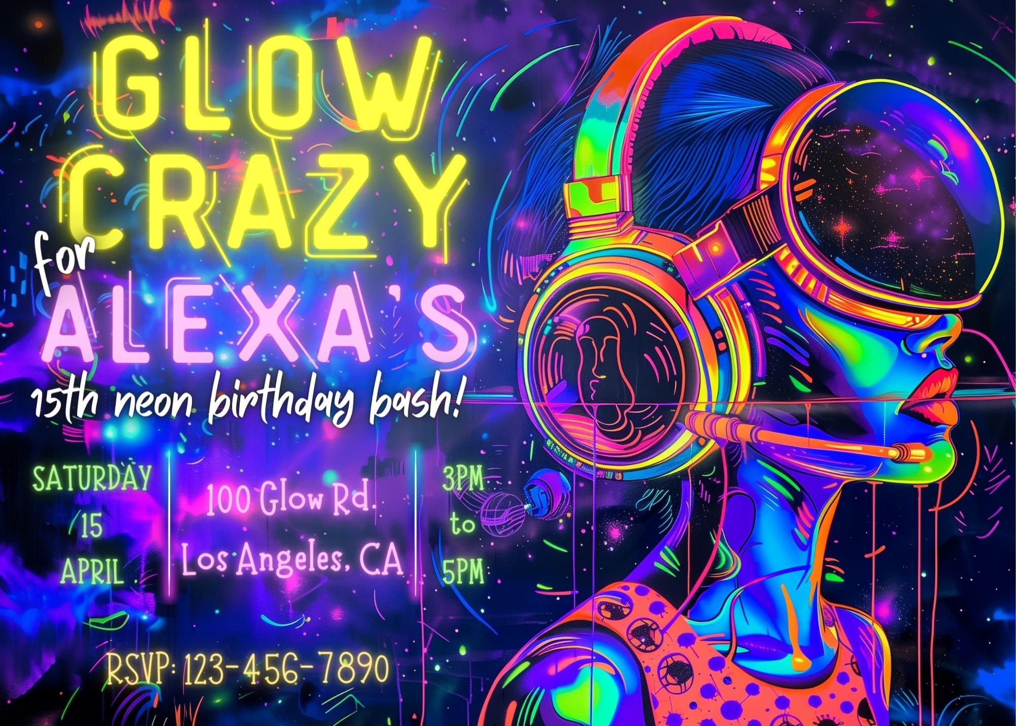 Neon Light Birthday Invitation, Glow Party, Teen Invite, Adult Invite ...