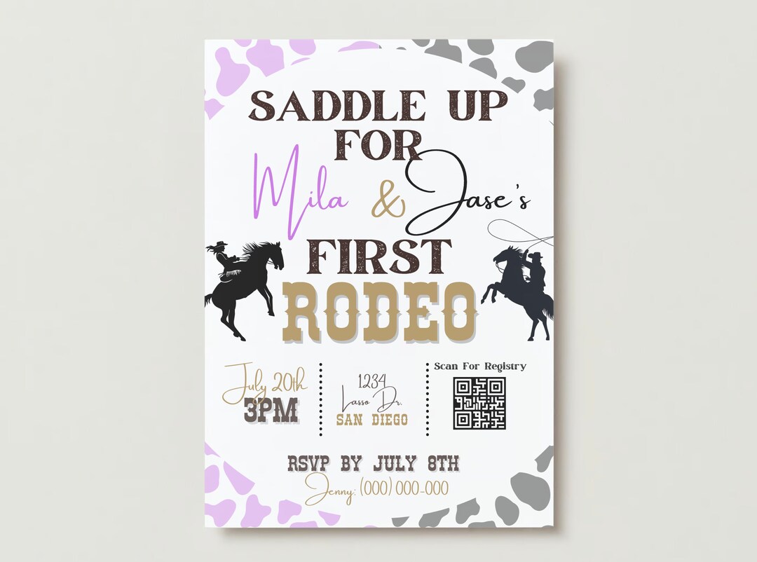 First Rodeo Sibling Birthday Invitation Template | Editable Canva ...