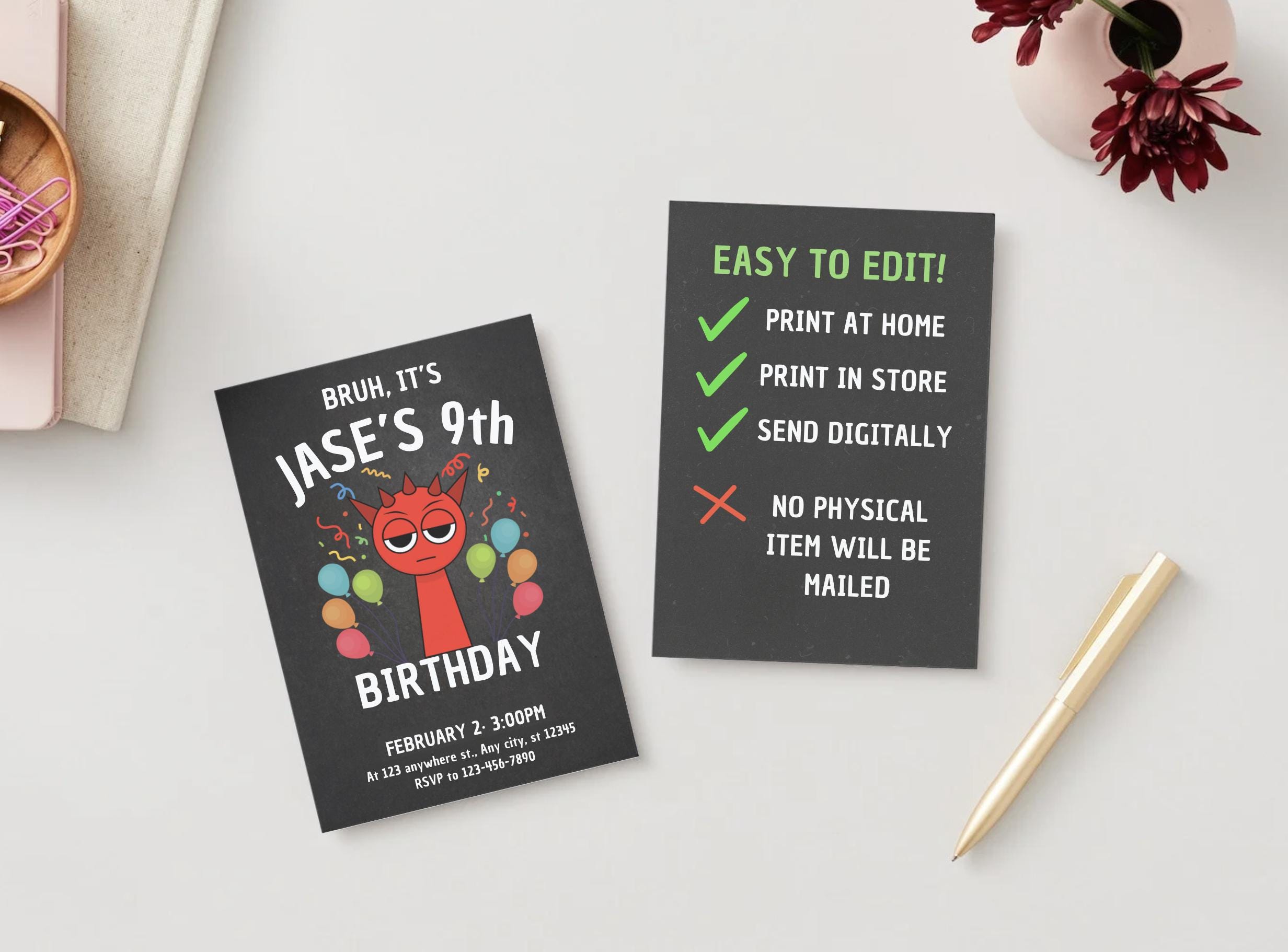 DIGITAL DOWNLOAD | Sprunki Birthday Invitation | Editable Invitation ...