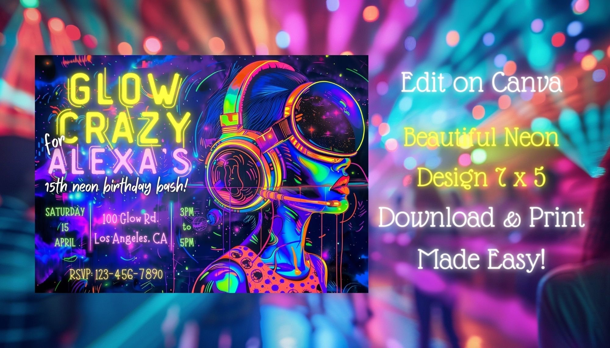 Neon Light Birthday Invitation, Glow Party, Teen Invite, Adult Invite ...