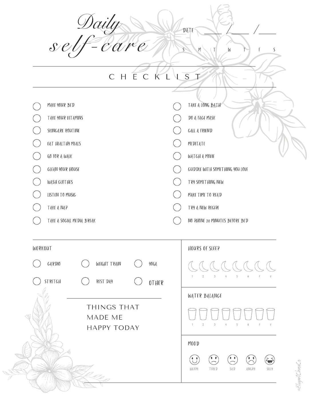 Daily Self Care Checklist Printable Etsy
