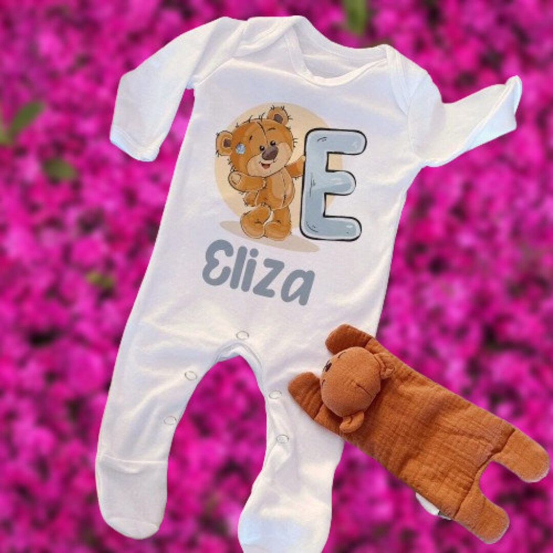 Personalised Baby Sleepsuit, Cartoon Bear Letter, Babygrow Sleepsuit ...