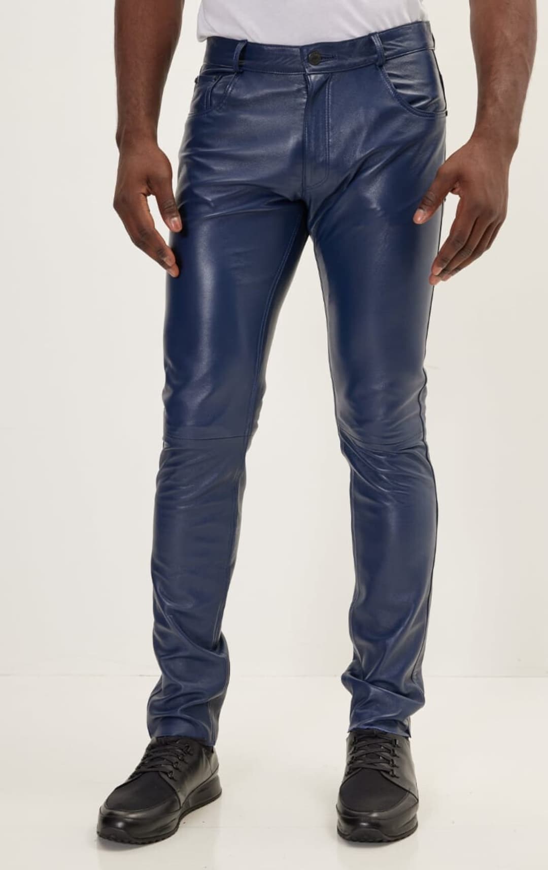 Custom Made Real Leather Classic Zipper Jeans Pants, Slim-fit Leather ...