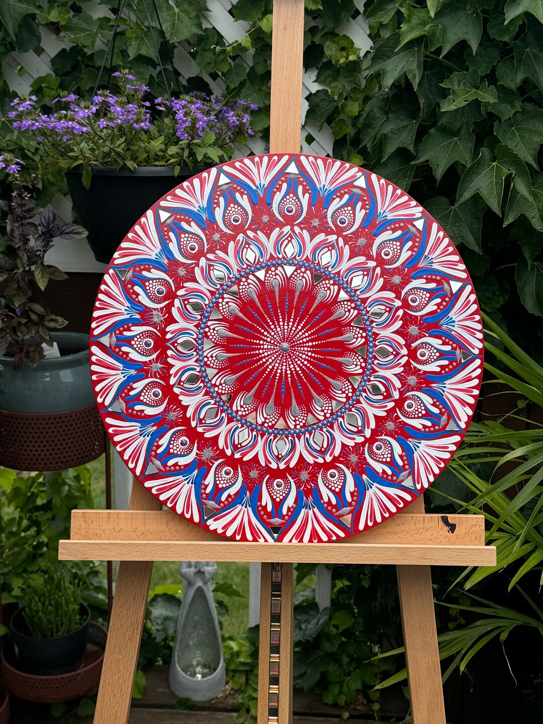 18”- Hand Painted - Red, White and Blue Patriotic Mandala - Mirrors ...