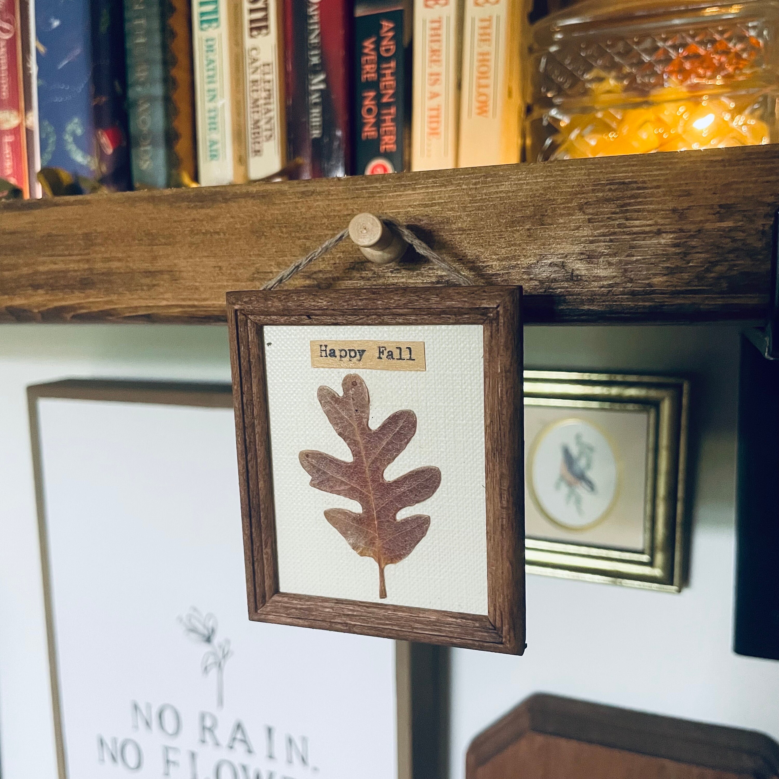 Happy Fall Tiny Autumn Leaf Wood Framed Art 2"x3" | Fall Artwork ...