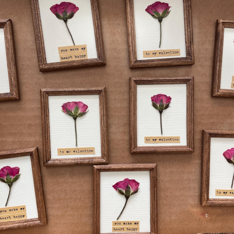 Tiny Pressed Rosebud Framed Art: Valentine's Day Love Message Gift (2x3 ...