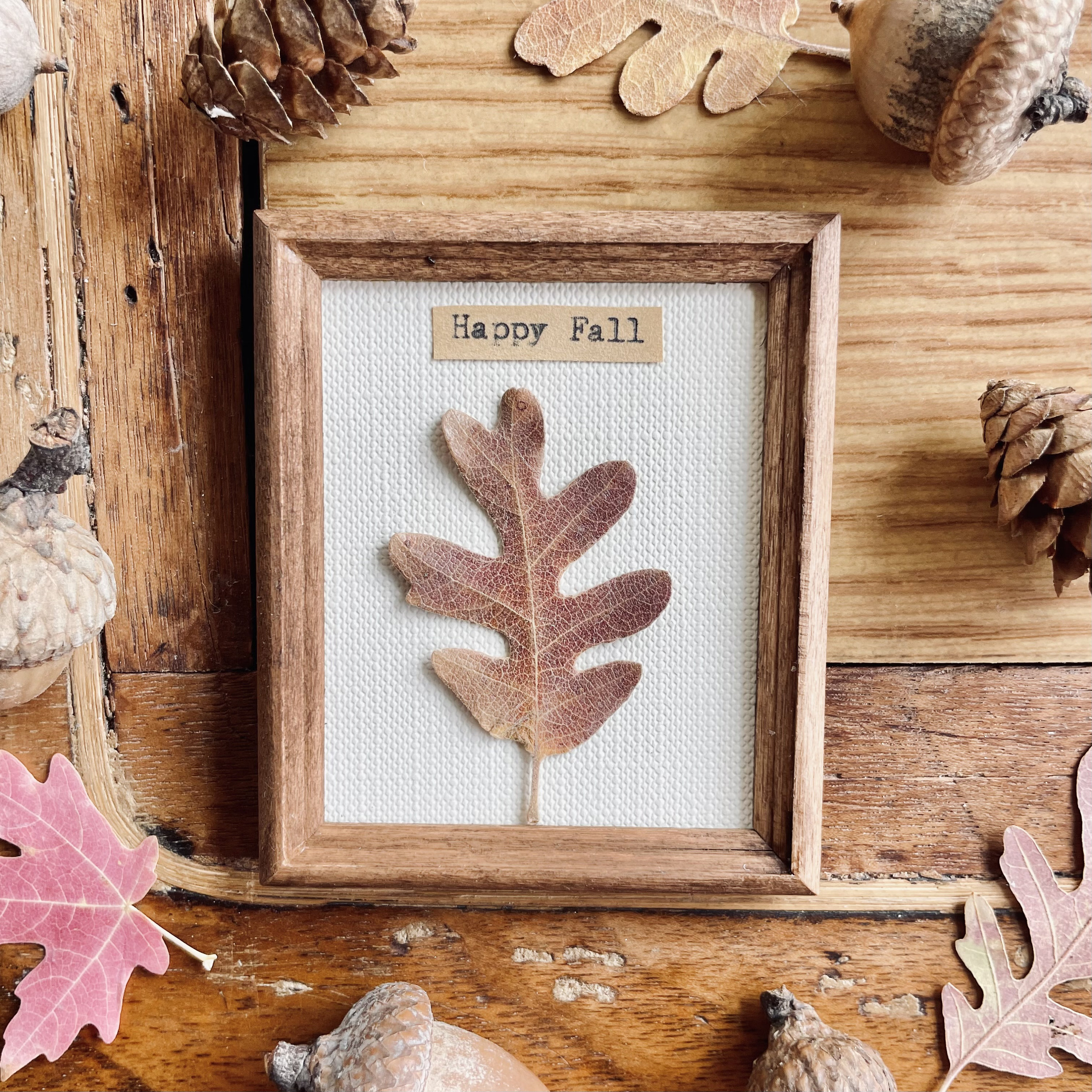 Happy Fall Tiny Autumn Leaf Wood Framed Art 2"x3" | Fall Artwork ...