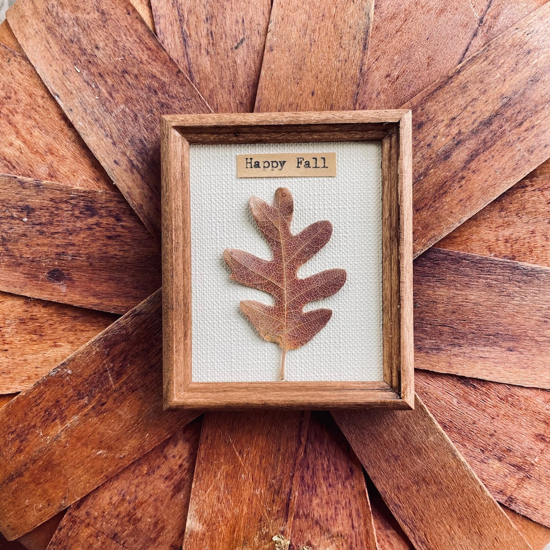 Happy Fall Tiny Autumn Leaf Wood Framed Art 2"x3" | Fall Artwork ...