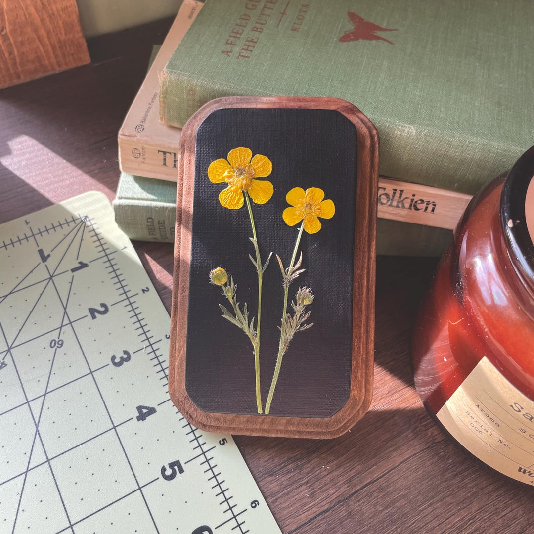 Dark Buttercup Floral Canvas Wall Art | Botanical Wall Hanging | Nature ...