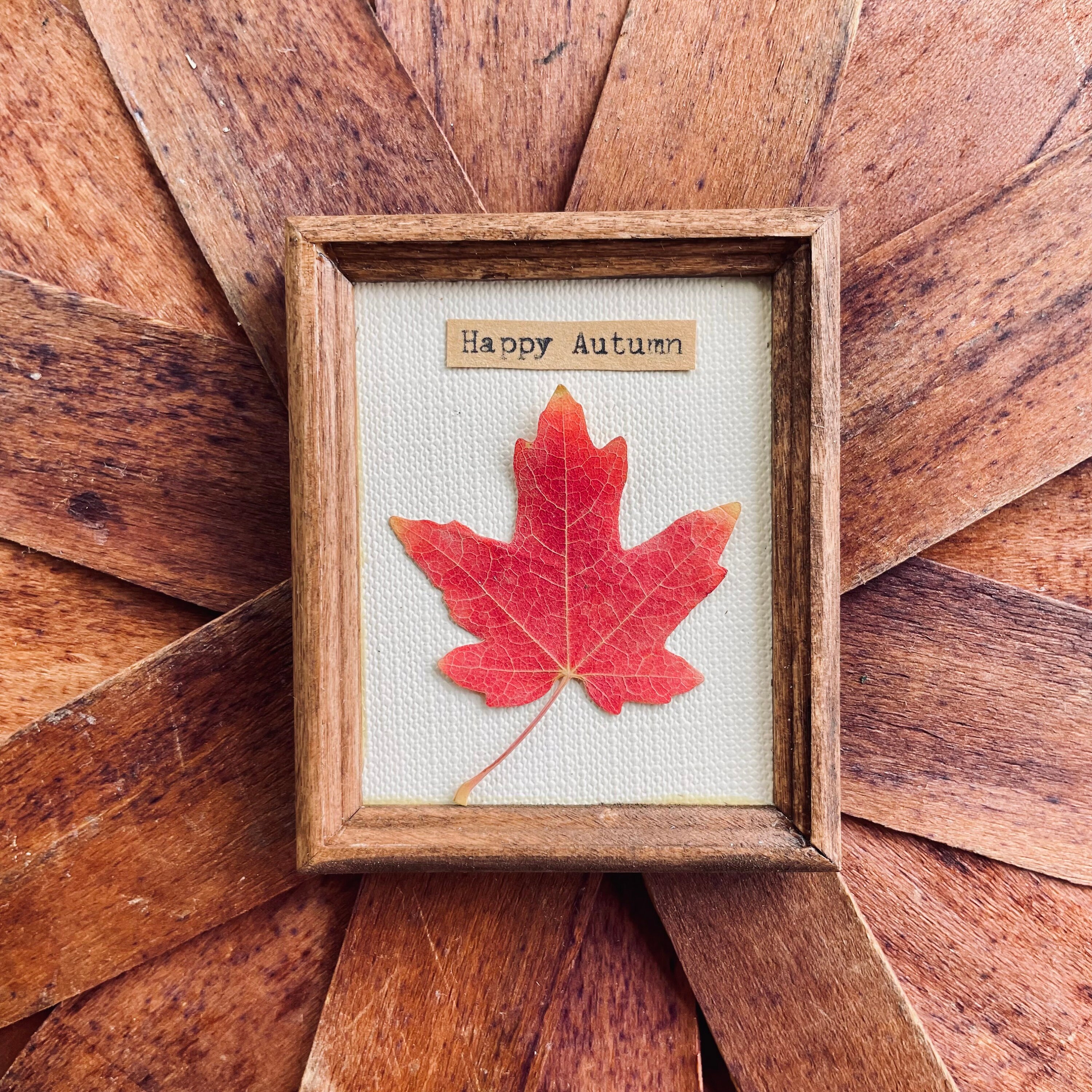 Happy Fall Tiny Autumn Leaf Wood Framed Art 2"x3" | Fall Artwork ...