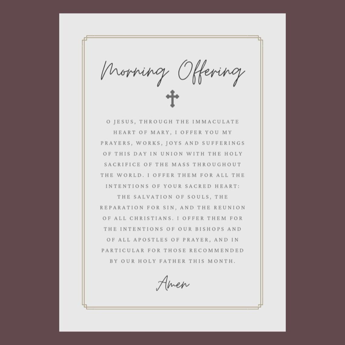 Morning Offering Prayer Card (digital) - Etsy