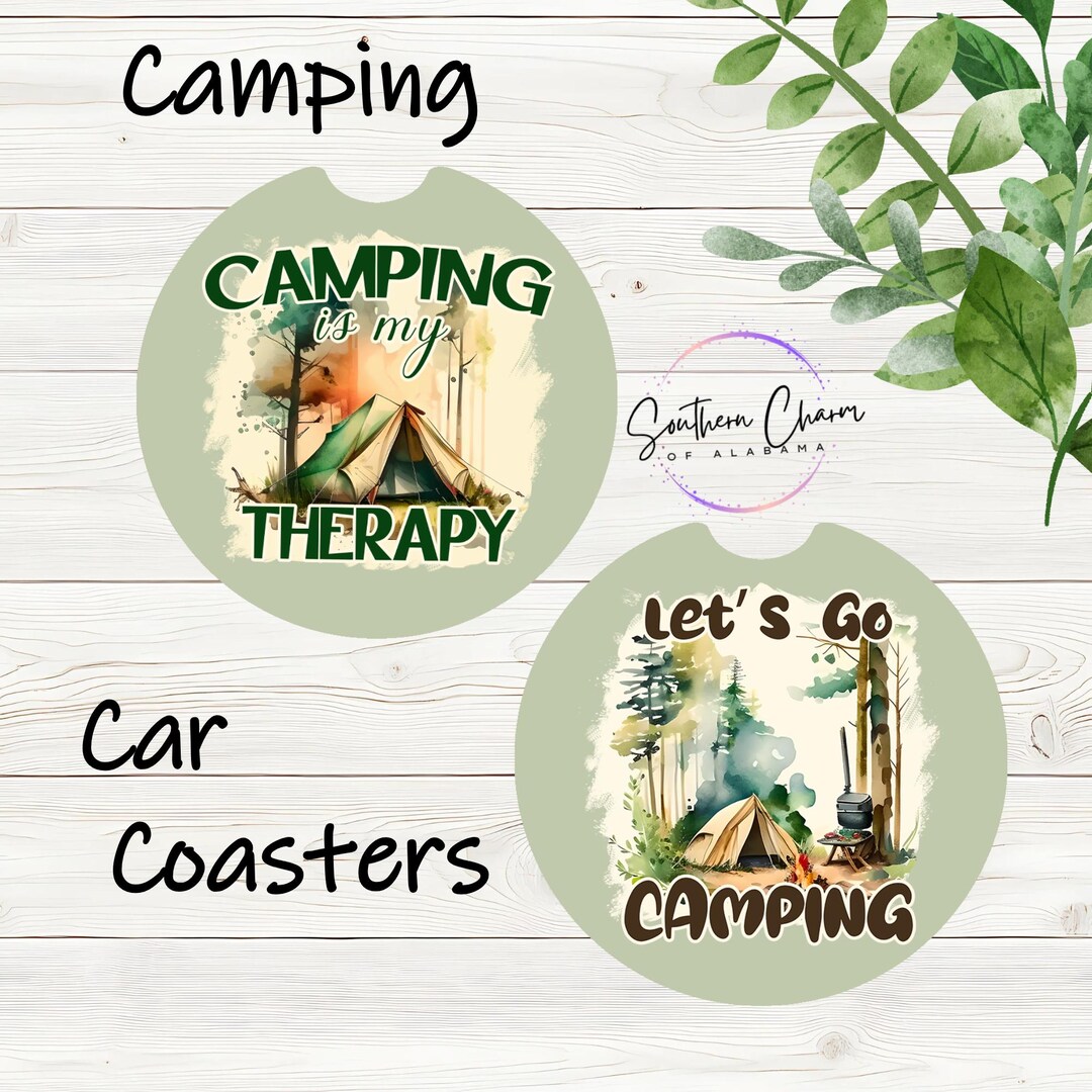 Camping Theme Car Coasters, Neoprene Backed Material, Car Accessories ...