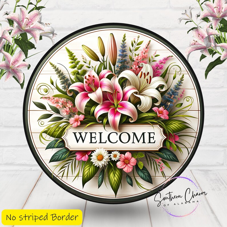 Lily Welcome Wreath Sign, Floral Door Decor, Spring Home Decor - Etsy
