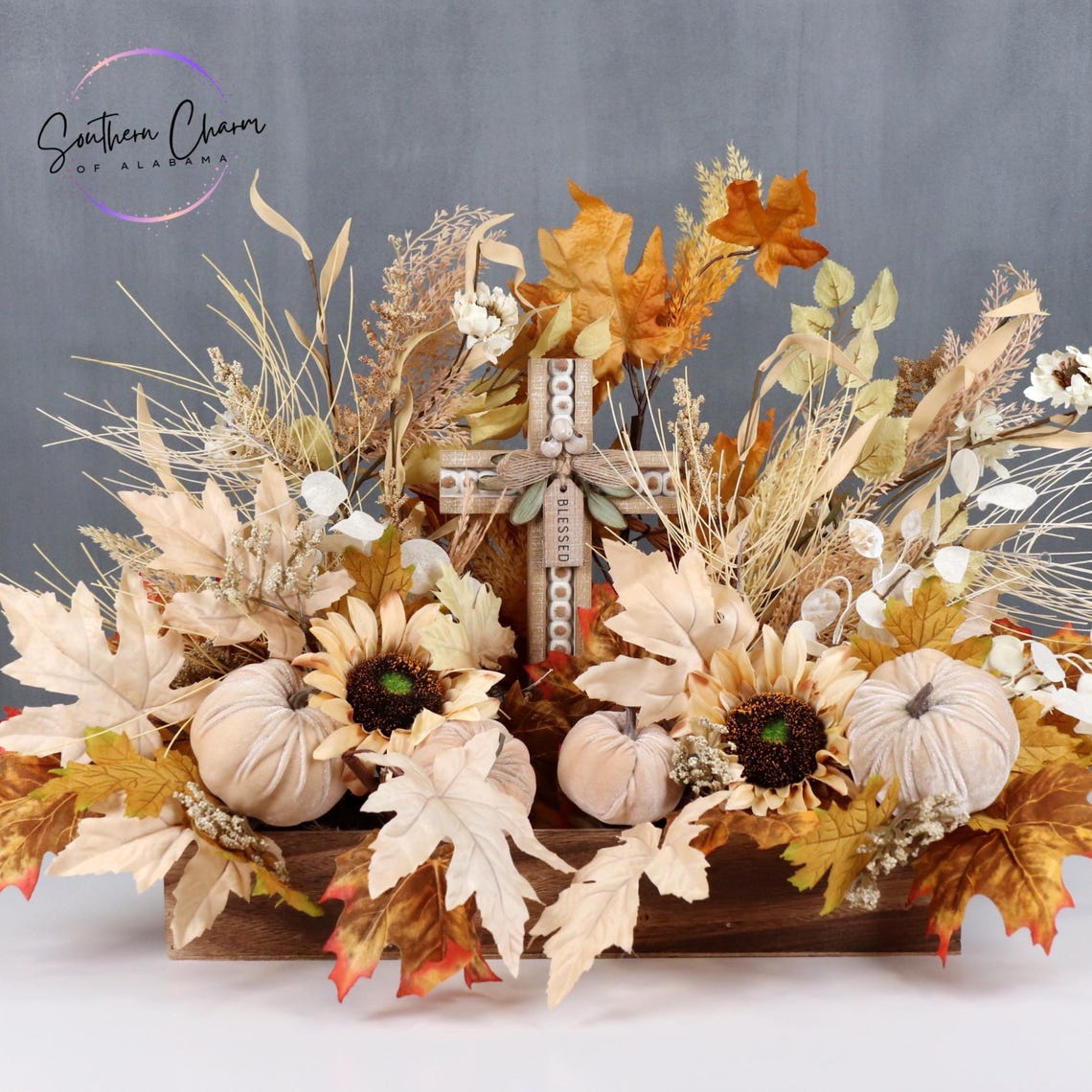 Blessed Fall Floral Arrangement, Wooden Base, Farmhouse Decor - Etsy