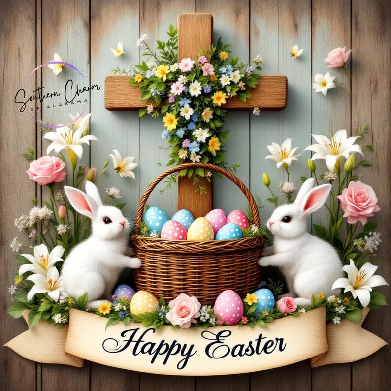 Happy Easter Square Digital PNG Download File for Sublimation, Two ...