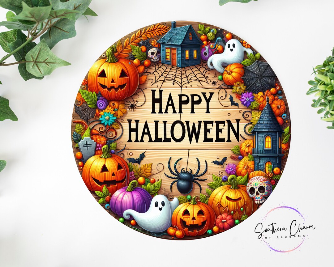 Colorful Happy Halloween Wreath Sign, Spooky Home Decor - Etsy